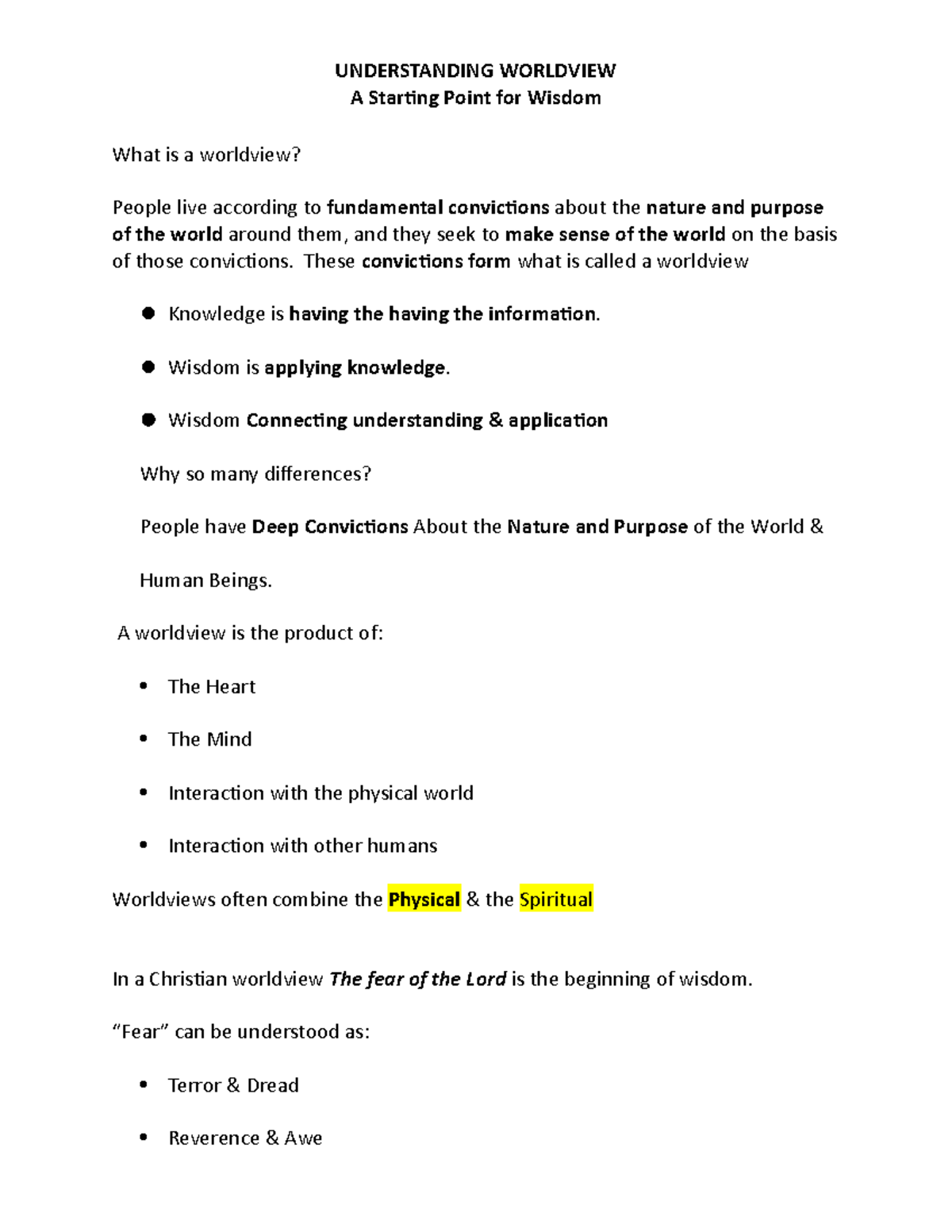 04.Notes.Understanding Worldview - UNDERSTANDING WORLDVIEW A Starting ...