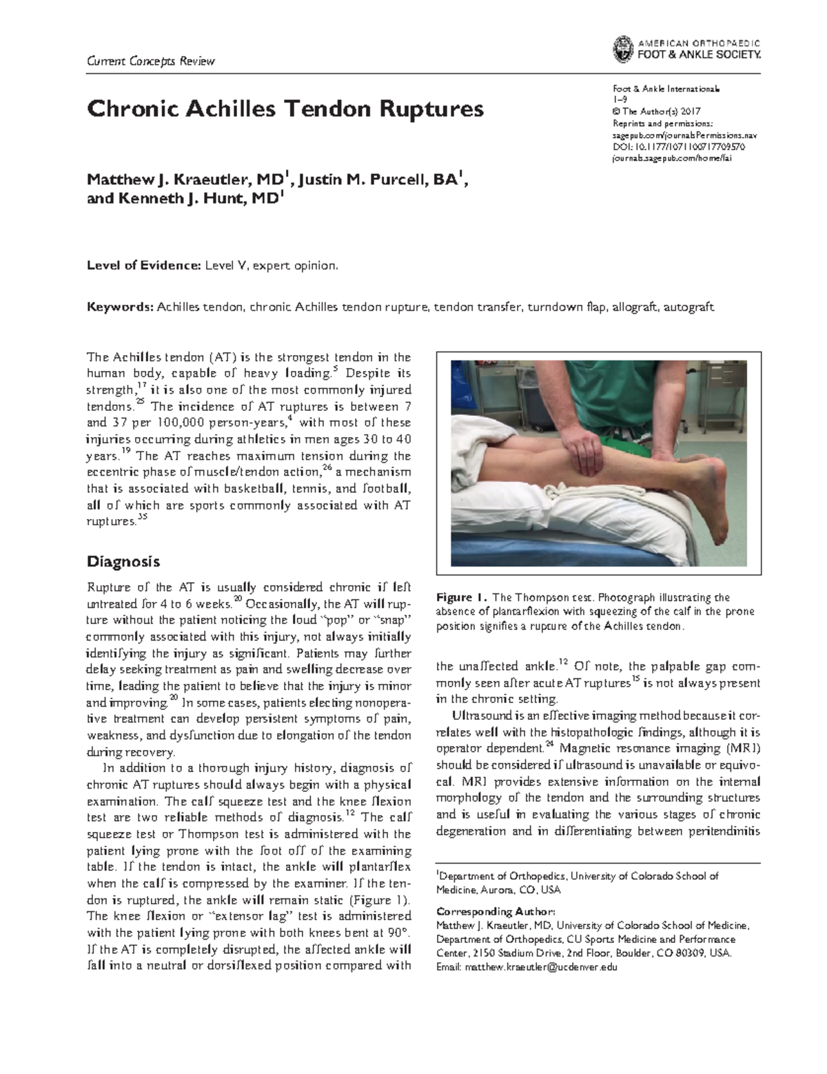 Chronic achilles tendon rupture - doi/10.1177/ Foot & Ankle ...