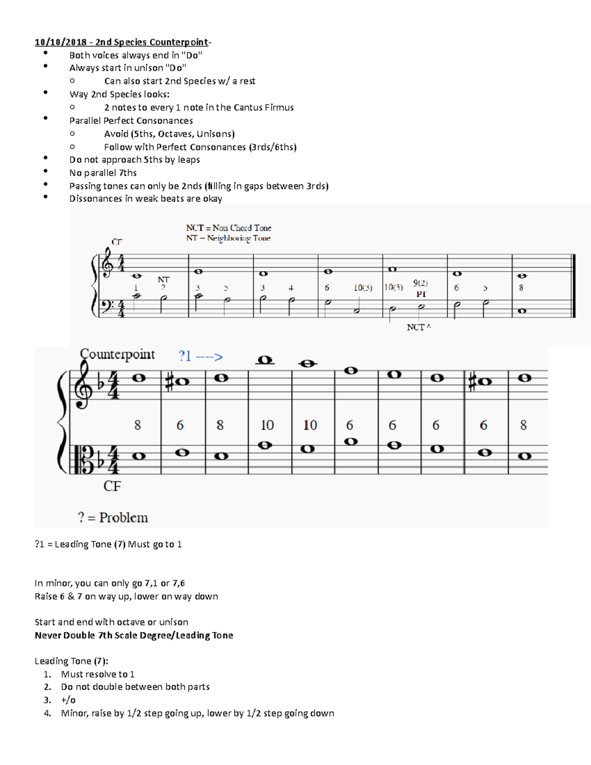 Theory Notes pt. 2 - Summary Tonal Harmony - 2nd Species Both voices ...