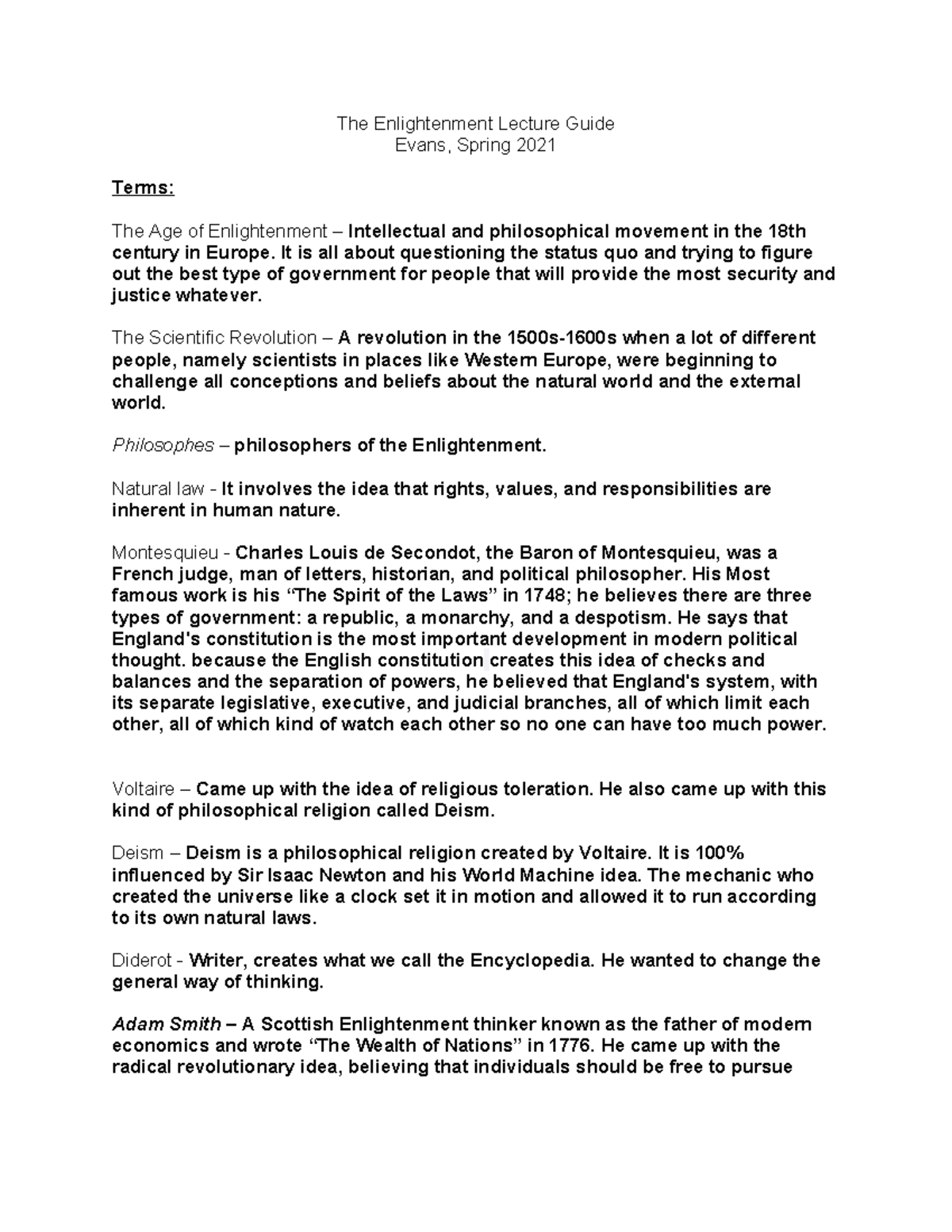 The Enlightenment Lecture Guide - The Enlightenment Lecture Guide Evans ...