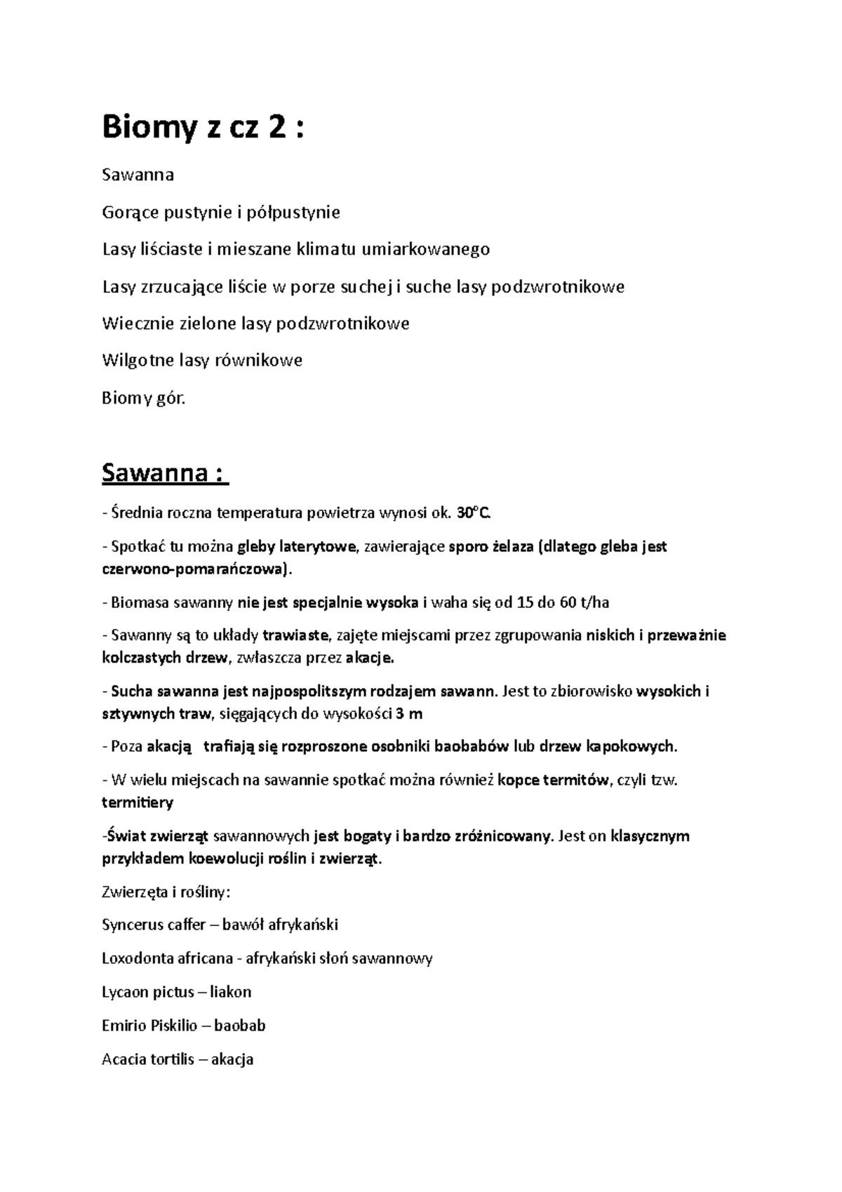 Biomy 2 - Biomy z cz 2 : Sawanna Gorące pustynie i półpustynie Lasy ...