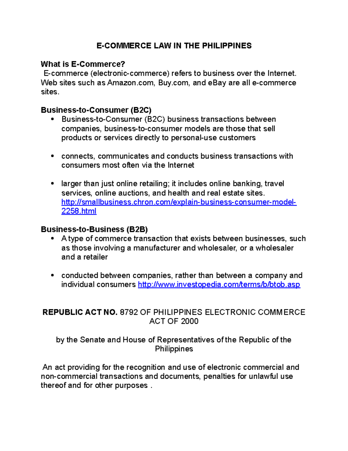 E-Commerce - Special laws - E-COMMERCE LAW IN THE PHILIPPINES What is E ...