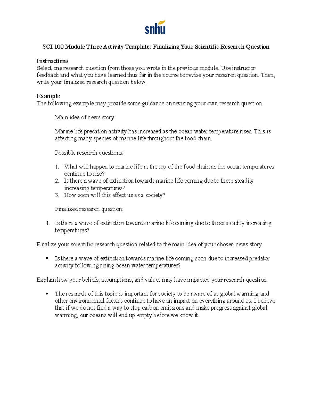 SCI 100 Module Three Activity Template - Use instructor feedback and ...