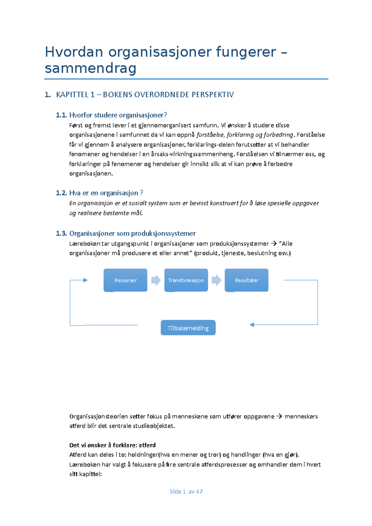 ORG1100 : Hvordan organisasjoner fungerer - sammendrag - Hvordan ...