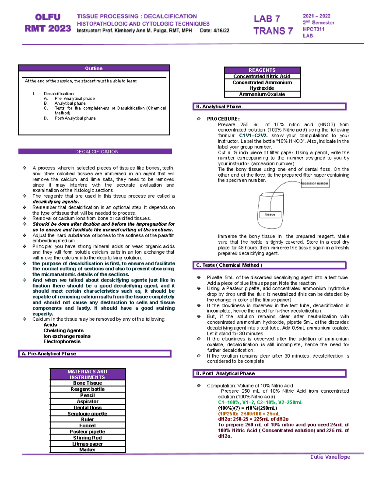 HPCT311LAB- Trans-7 - histopathology - Outline At the end of the ...