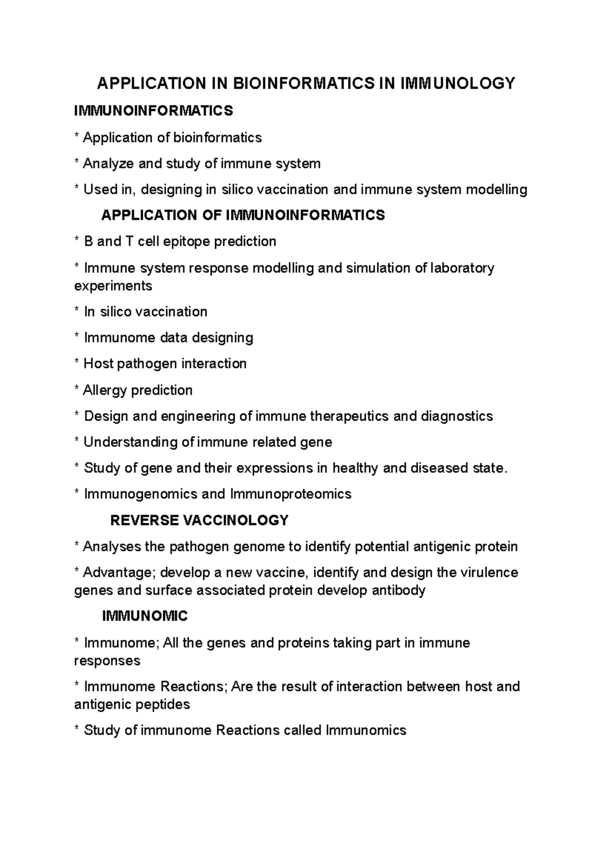 application of bioinformatics in immunology - APPLICATION IN BIOINFORMATICS IN IMMUNOLOGY - Studocu