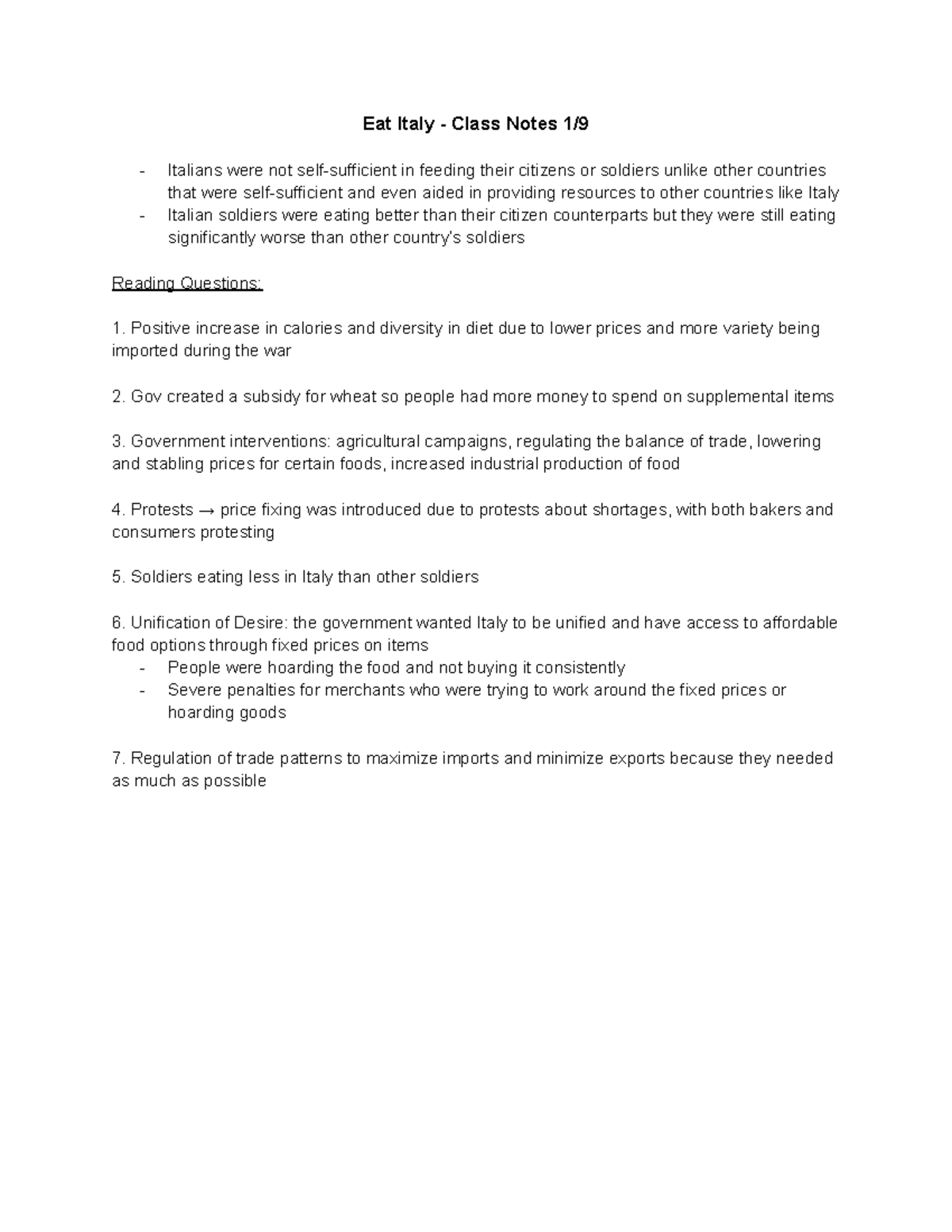 Eat Italy - Class Notes 1/9 - Studocu