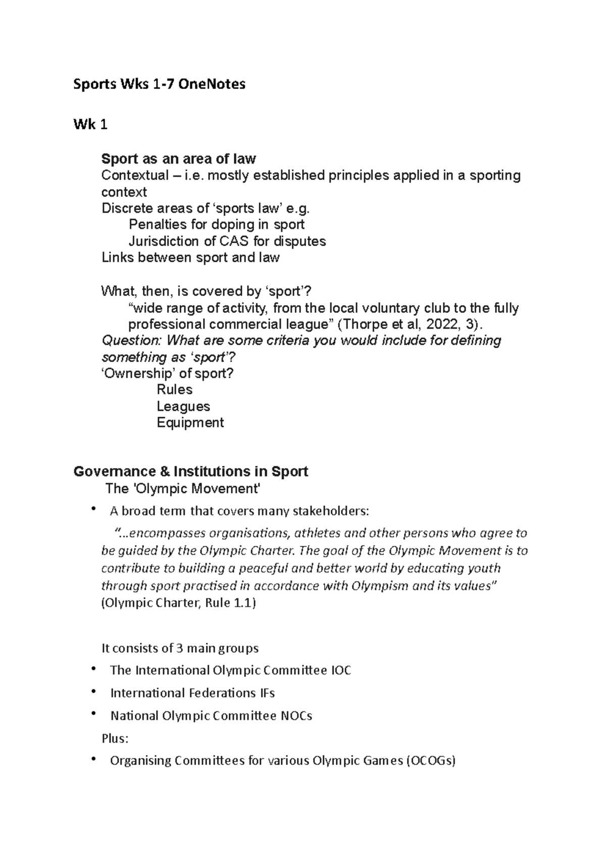 Sports One Note 1-7 - Lecture notes - Sports Wks 1-7 OneNotes Wk 1 ...