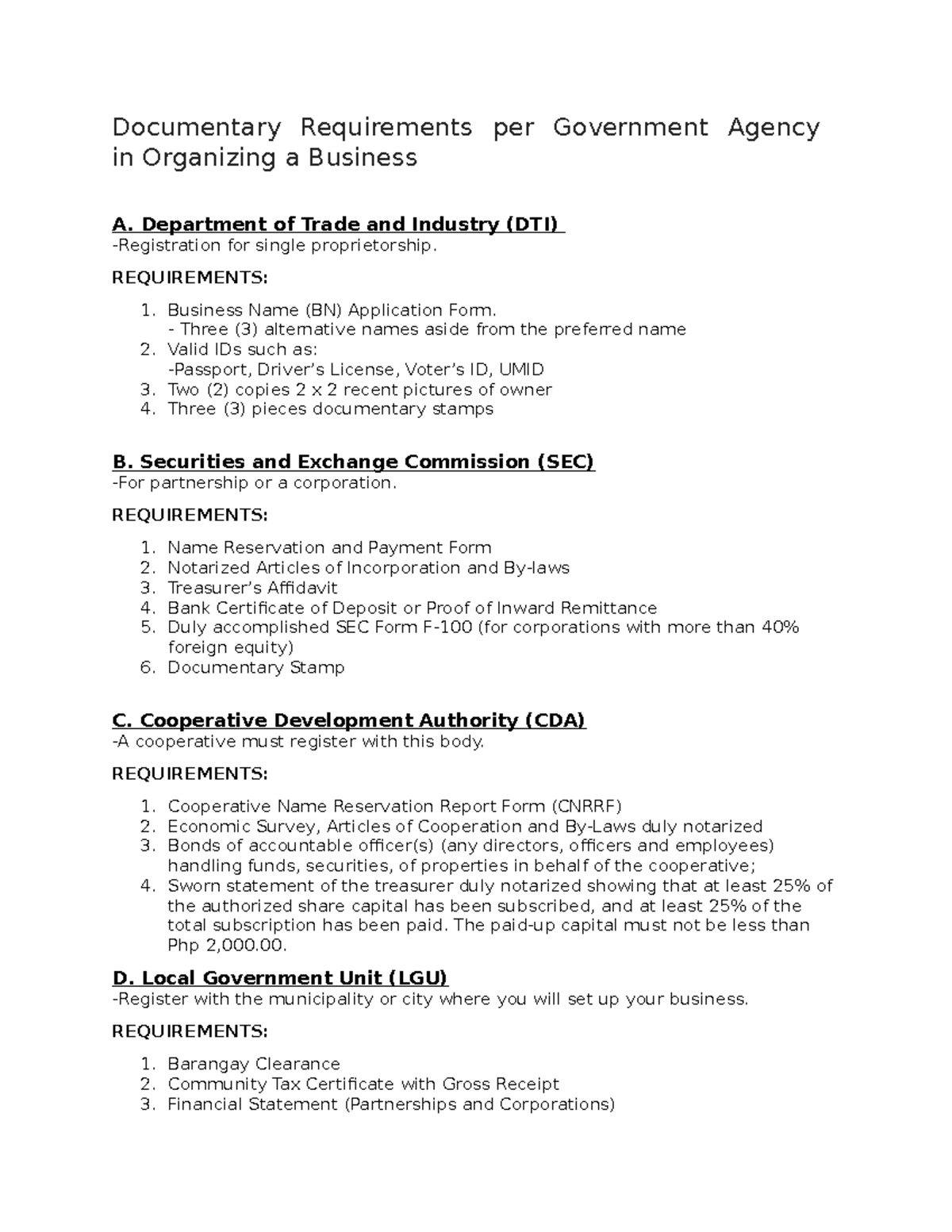 Documenting - simple i hope it is helpful - Documentary Requirements ...