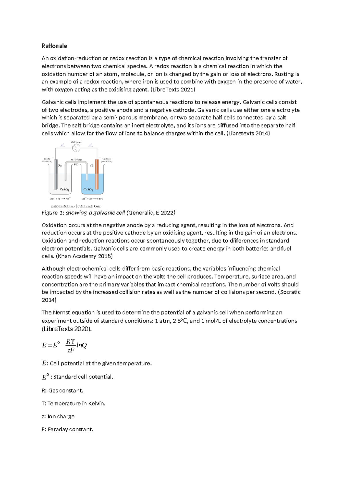Chemistry Student Experiment, example document. - Rationale An ...