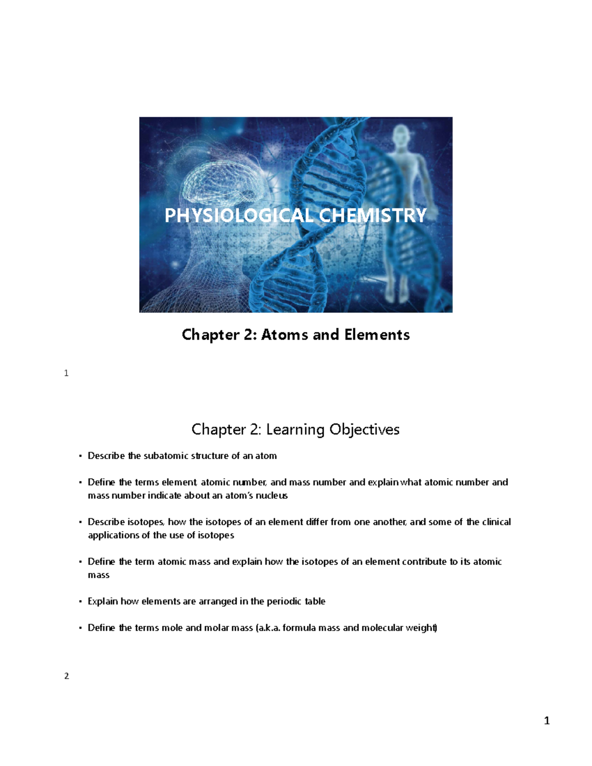 Phy Chem Chapter 2 - Chapter 2: Atoms and Elements PHYSIOLOGICAL ...