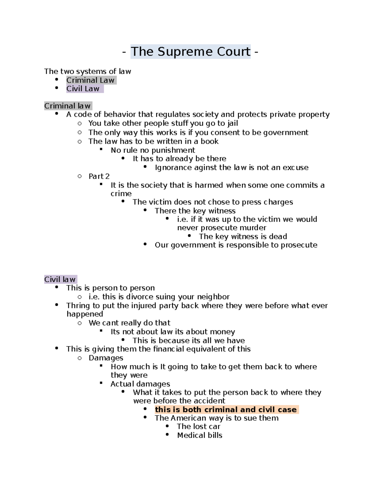 The Supreme Court - Lecture notes 20 - The Supreme Court - The two ...
