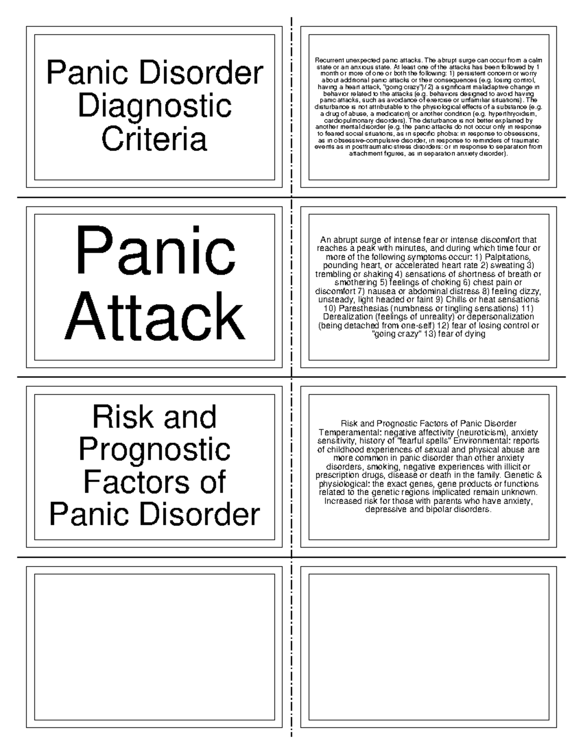 Flash Cards Panic Disorder - Panic Disorder Diagnostic Criteria ...