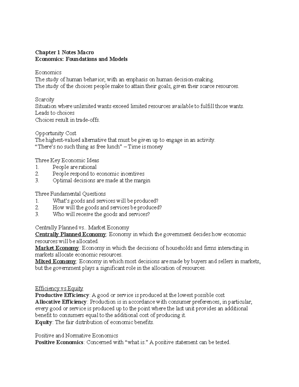 Macroeconomics Notes - Chapter 1 Notes Macro Economics: Foundations and ...