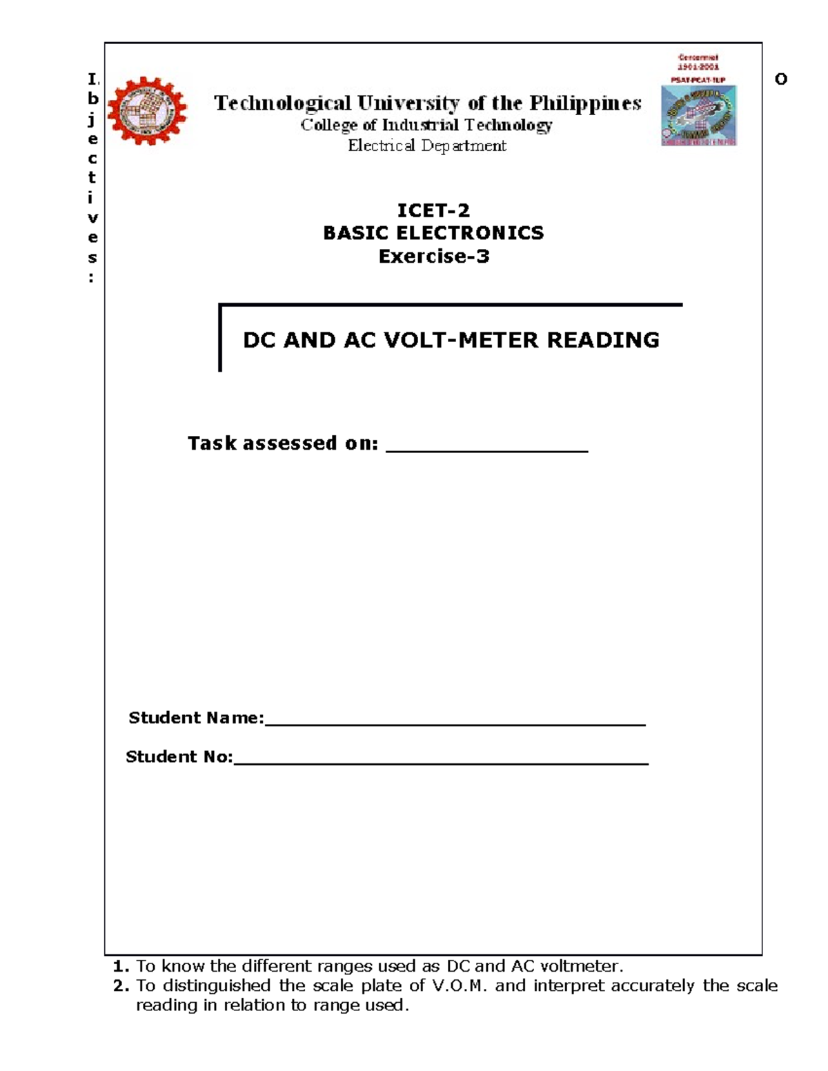 Exercise-3 - Multimeter practice reading and exercise testing of ...