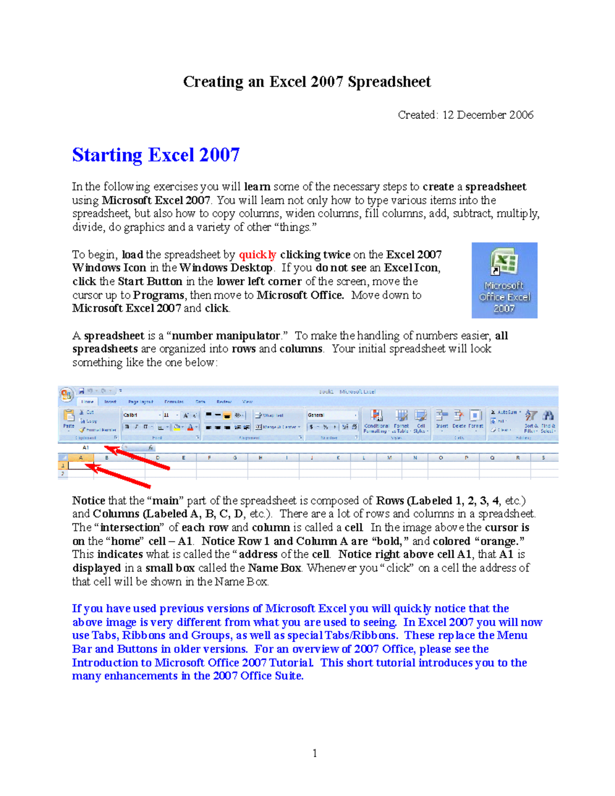 Excel 03 - Creating an Excel 2007 Spreadsheet Created: 12 December 2006 ...