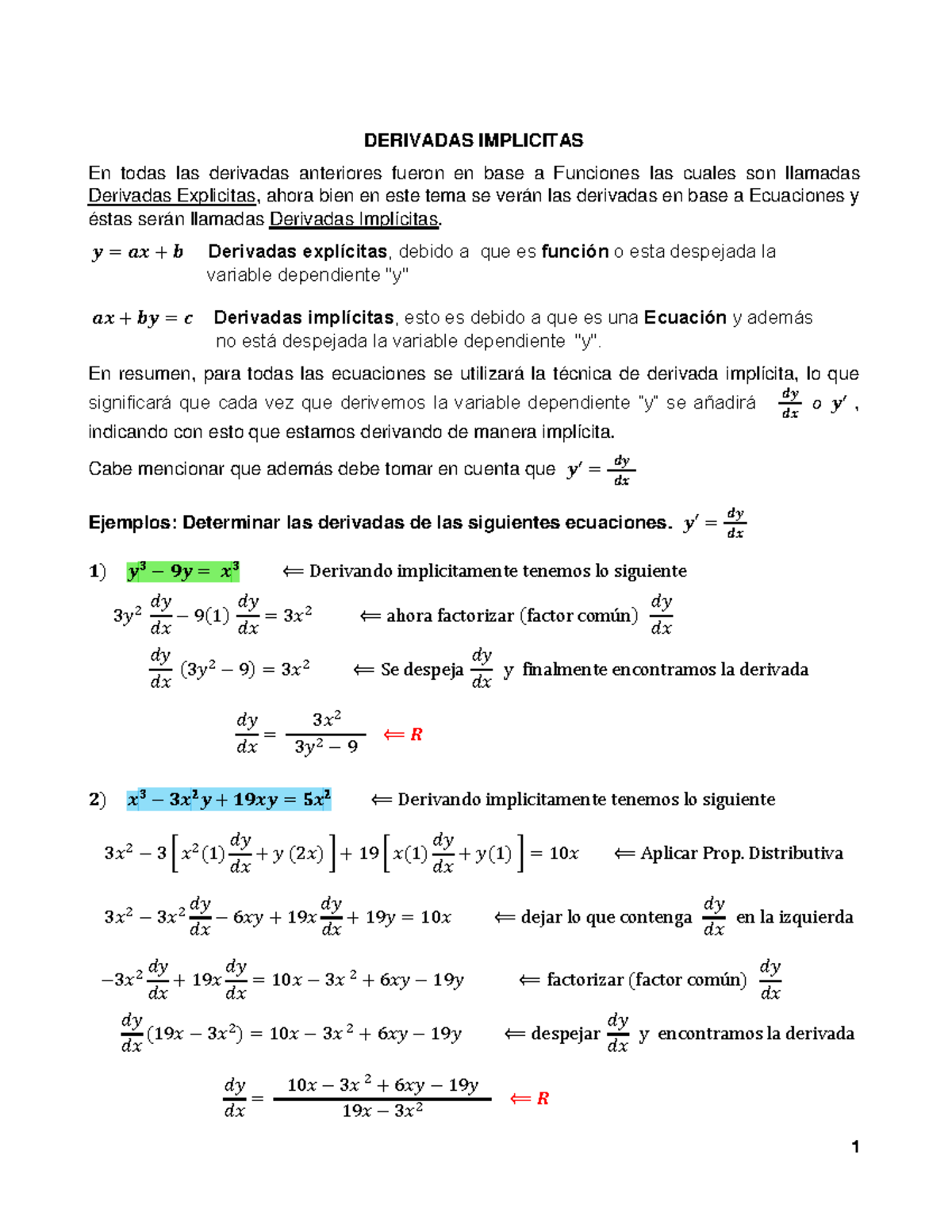 D. Implicitas - ejercicio propuestos - DERIVADAS IMPLICITAS En todas las derivadas anteriores ...