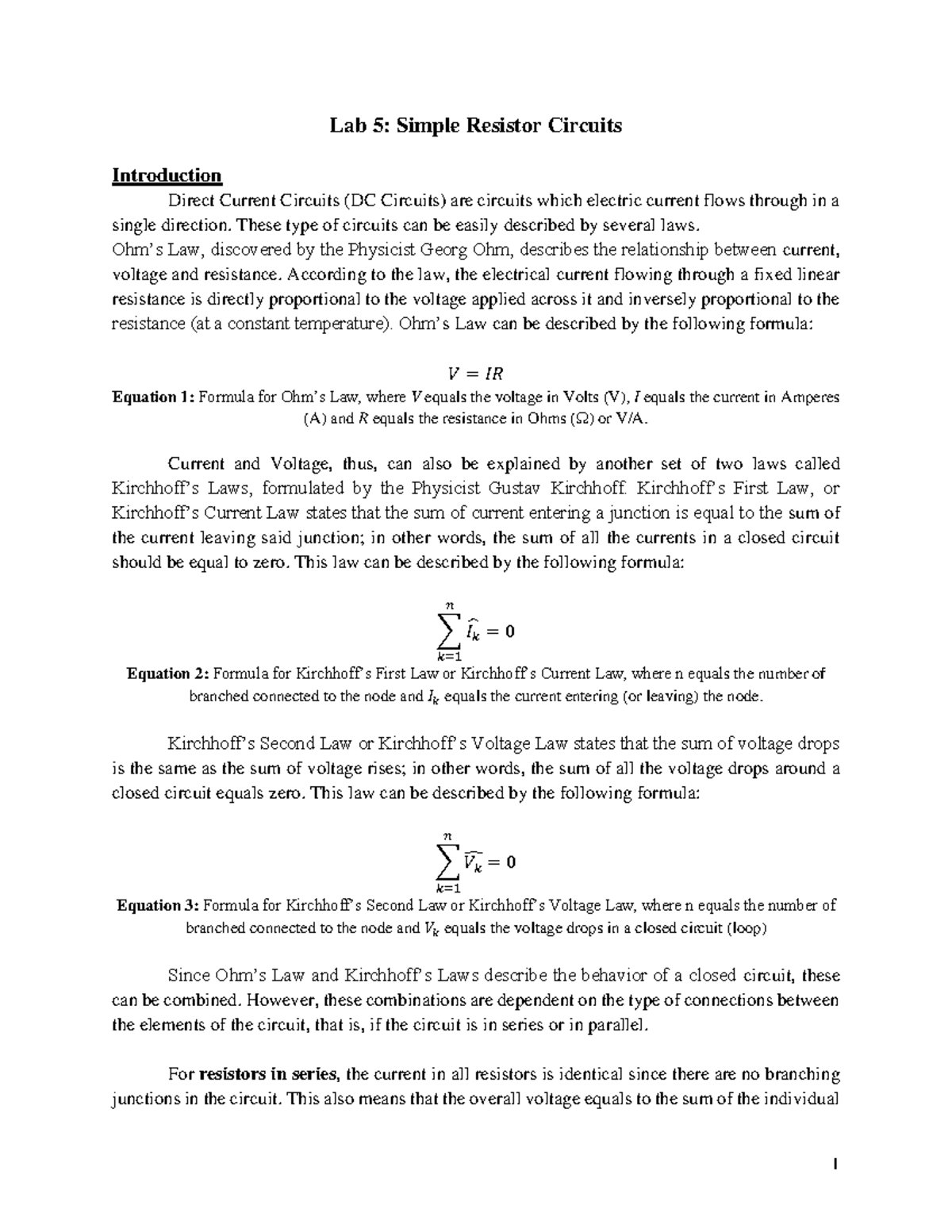Lab 5 Simple Resistor Circuits - Lab 5: Simple Resistor Circuits ...