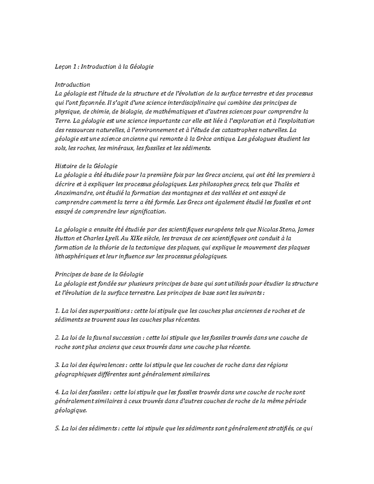 Geology Study Notes - Leçon 1 : Introduction à la Géologie Introduction ...