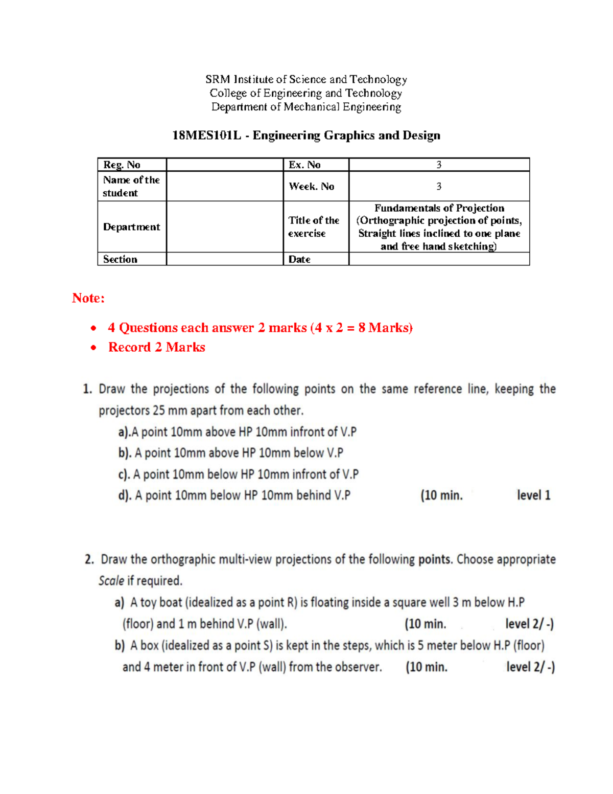 Week 3 Questions Srm Institute Of Science And Technology College Of Engineering And Technology