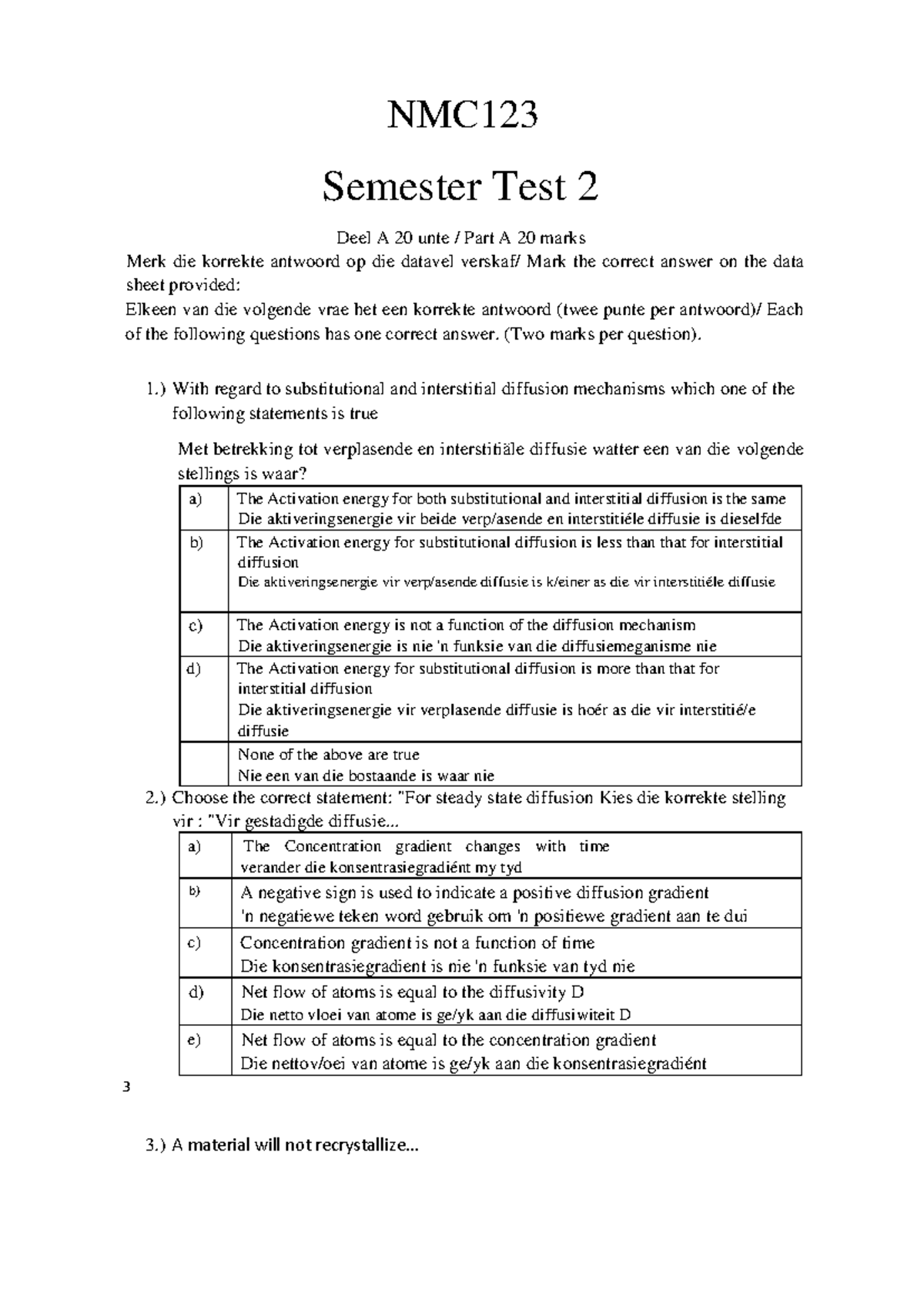 NMC123 ST2 practice - Practise questions - NMC Semester Test 2 Deel A ...