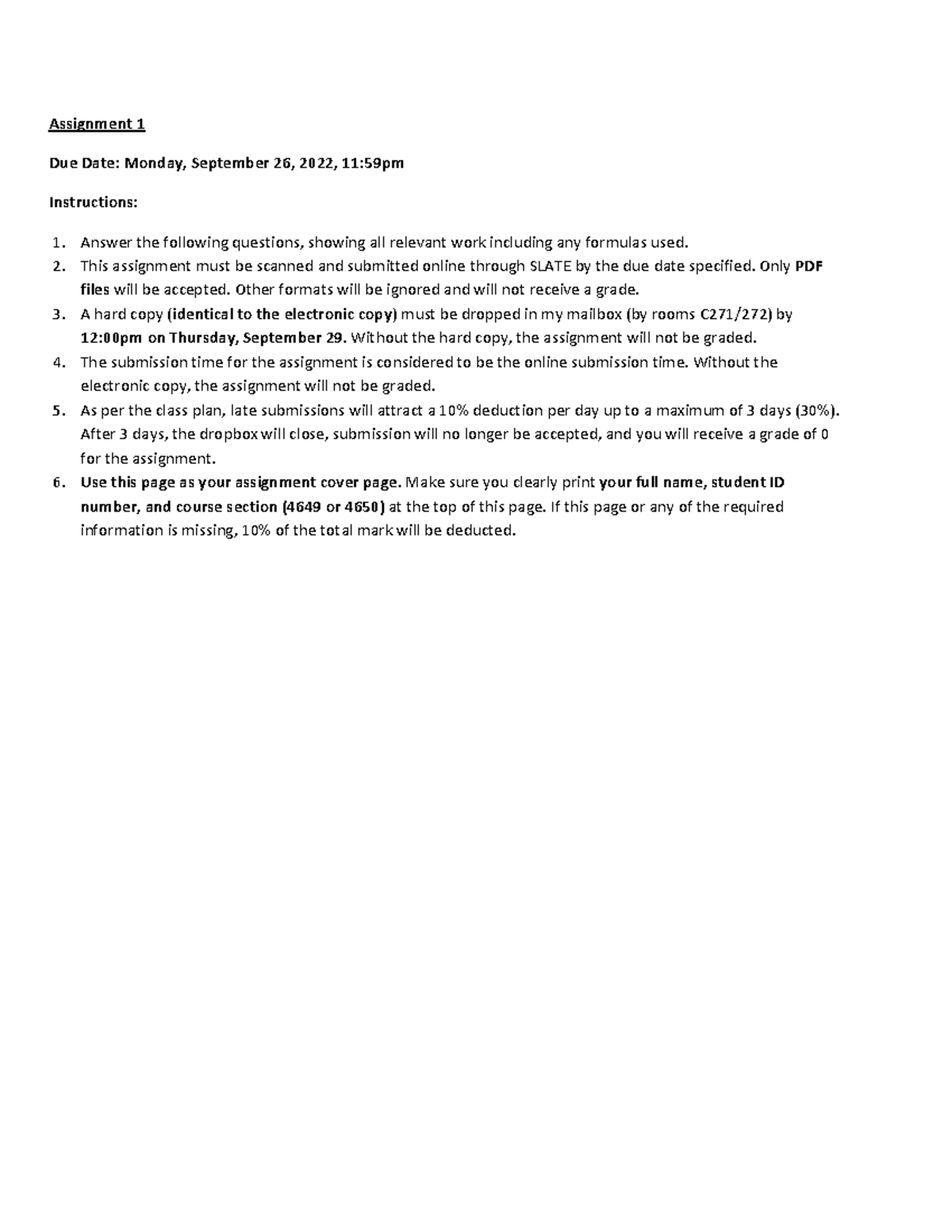 MATH 22981 - Assignment 1 - Assignment 1 Due Date: Monday, September 26 ... MATH 22981 - Assignment 1 - Assignment 1 Due Date: Monday, September 26 ...