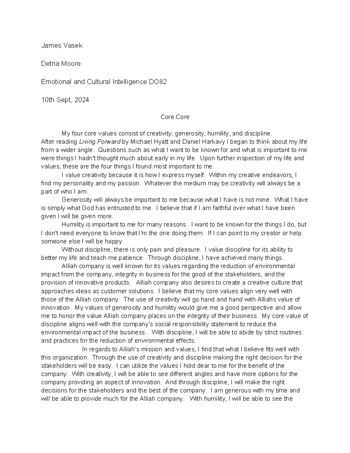 Core core (4) cc - task 2 - James Vasek Detria Moore Emotional and ...