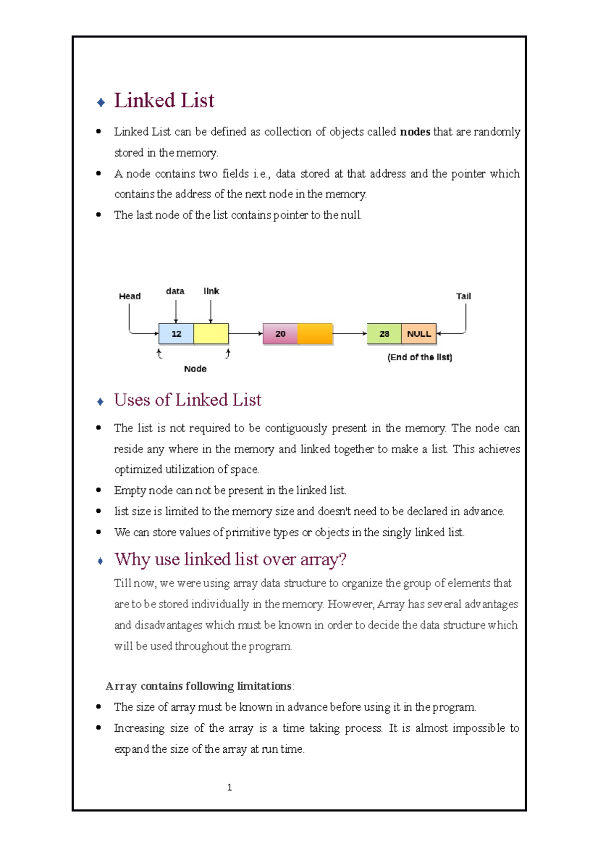 Dsu Micro Project ♦ Linked List Linked List Can Be Defined As Collection Of Objects Called 8727