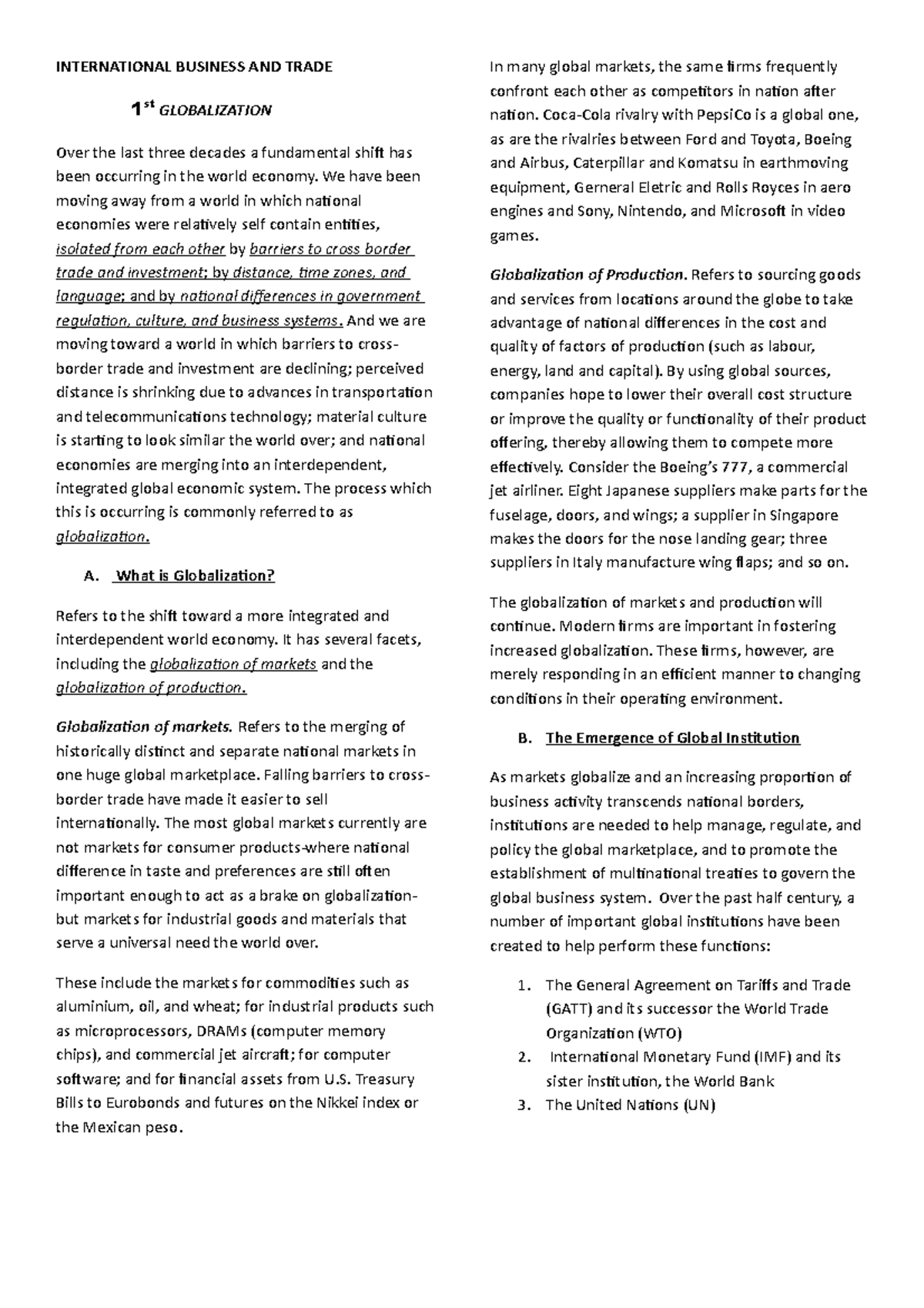 International Buisness and Trade - INTERNATIONAL BUSINESS AND TRADE 1 ...