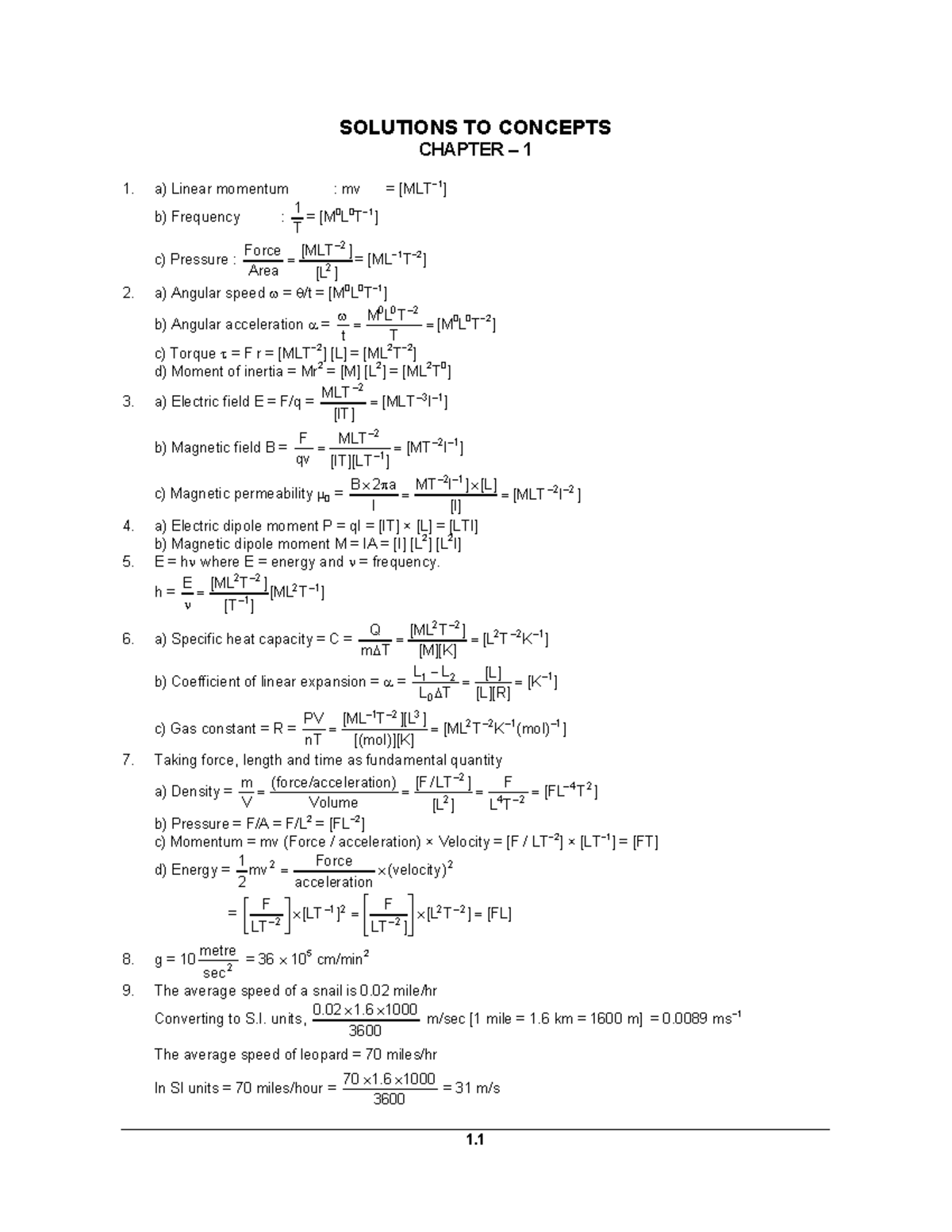 01 - Physics - SOLUTIONS TO CONCEPTS CHAPTER – 1 a) Linear momentum ...