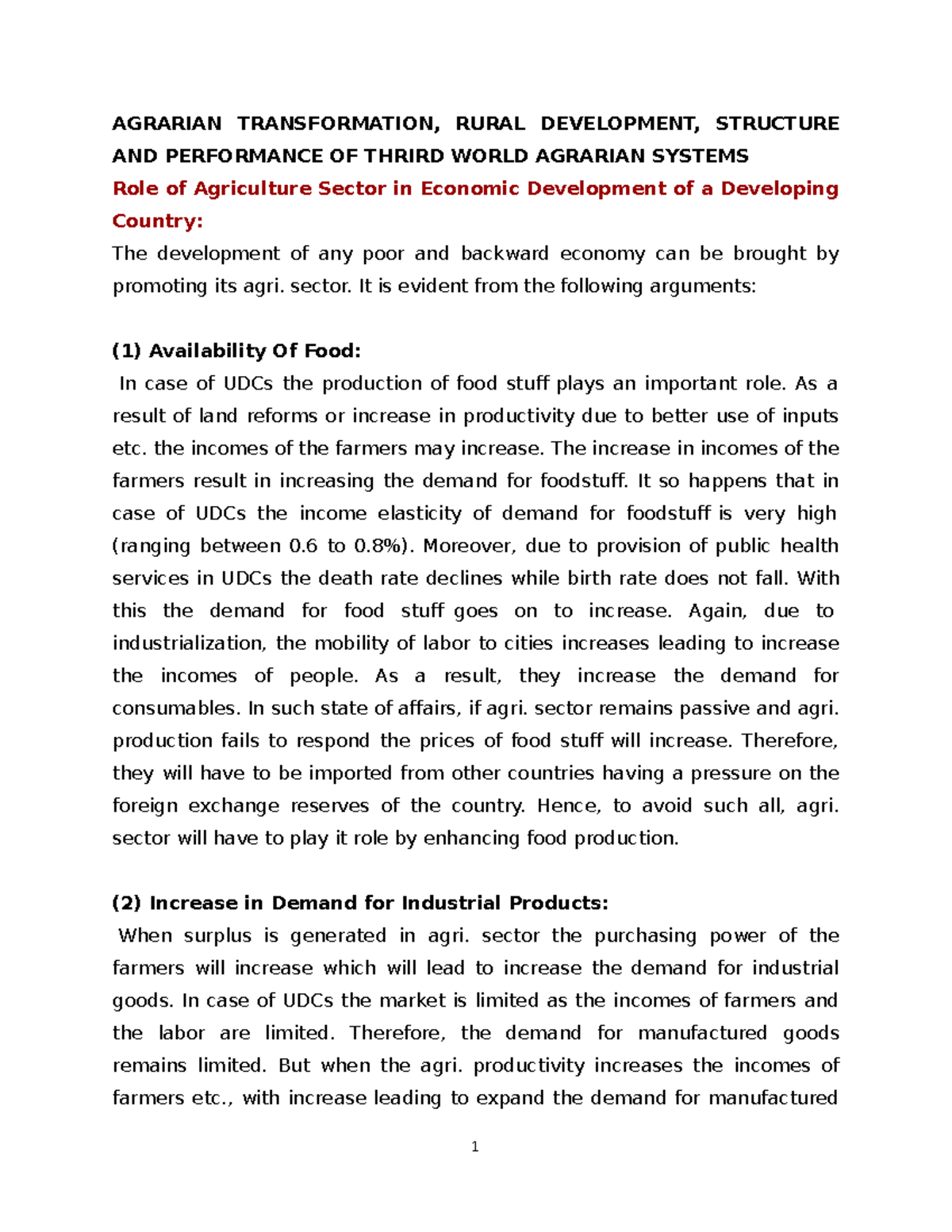 6. Agrarian Transformation - AGRARIAN TRANSFORMATION, RURAL DEVELOPMENT ...