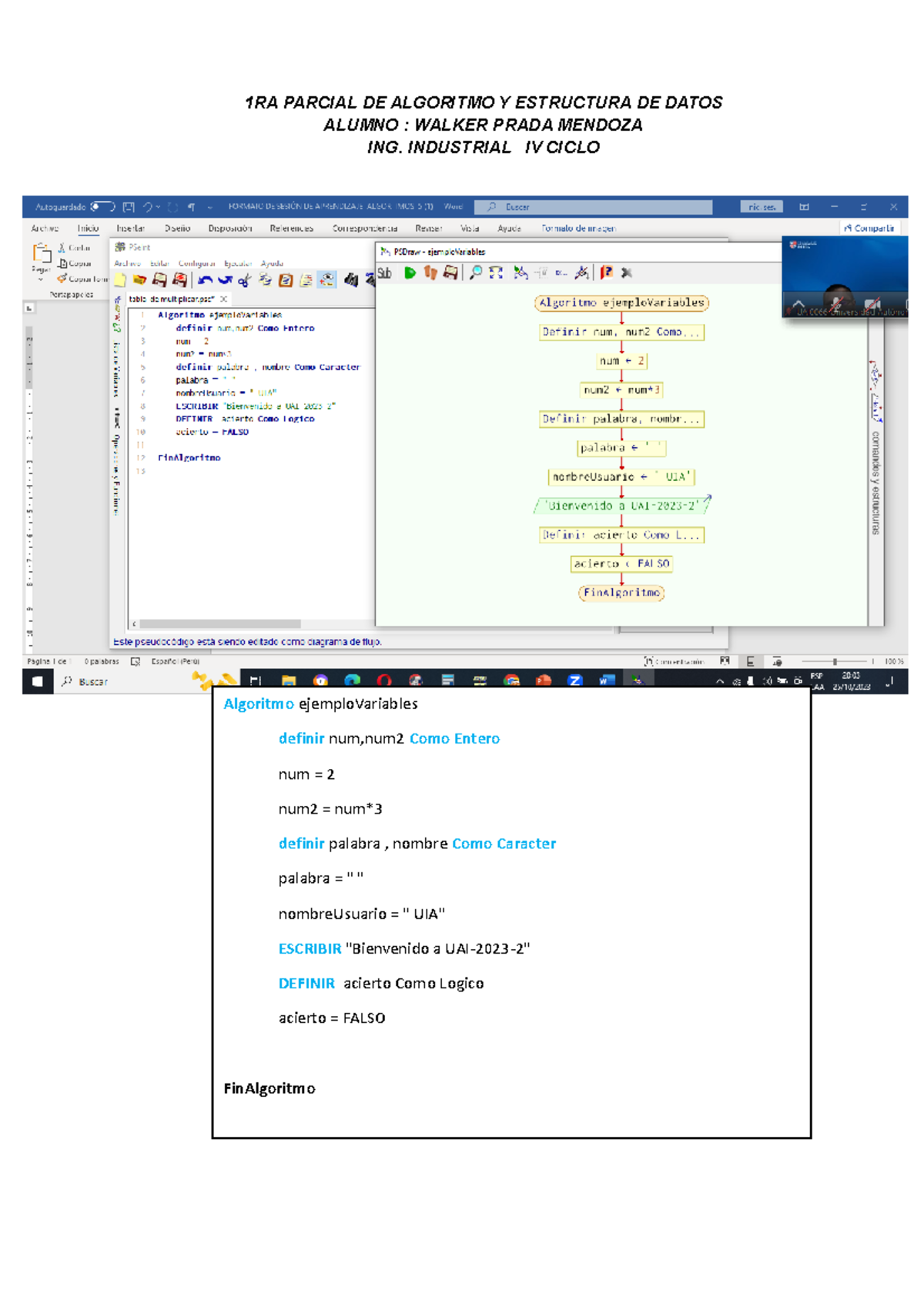 Examen Parcial Algoritmo Y Estructura De Datos 1ra Parcial De Algoritmo Y Estructura De Datos