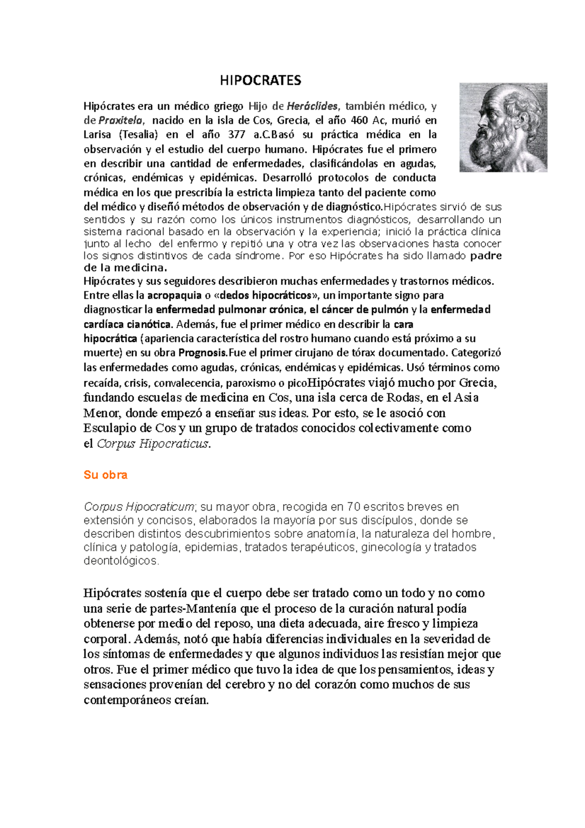 Hipocrates - APUNTES RESUMEN - HIPOCRATES Hipócrates era un médico ...