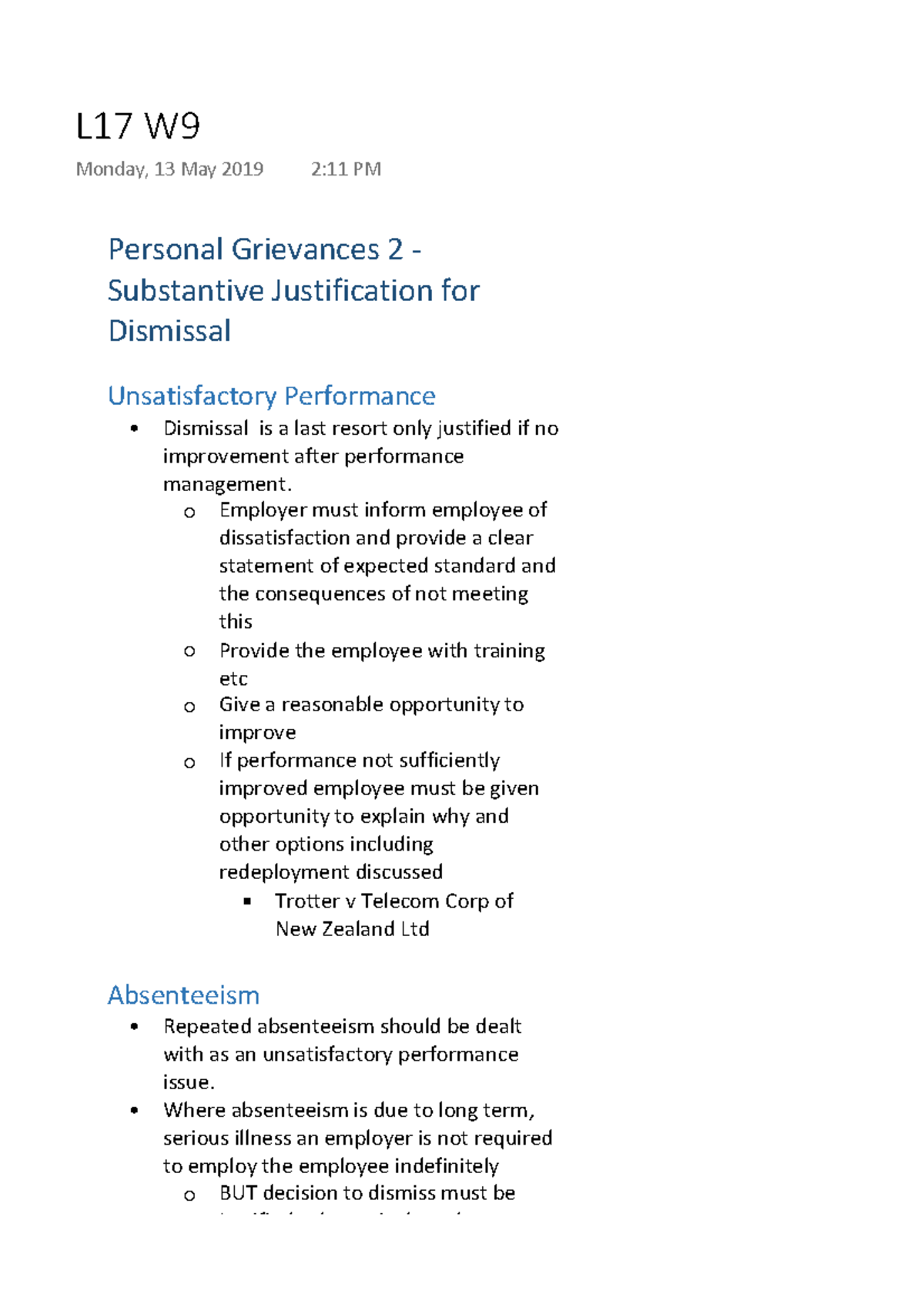 Lecture 17 Week 9 - Warning: TT: undefined function: 32 Personal Grievances 2 - Substantive ...