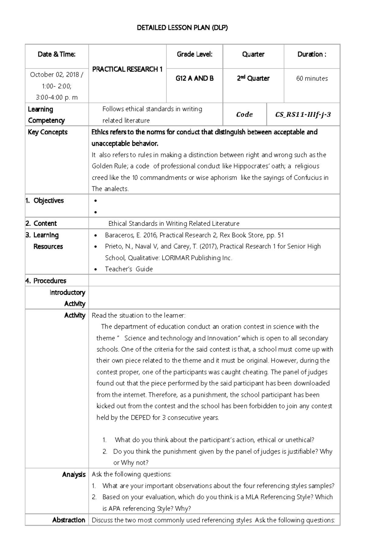 Scribd - A document under the Practical Research I. - DETAILED LESSON ...