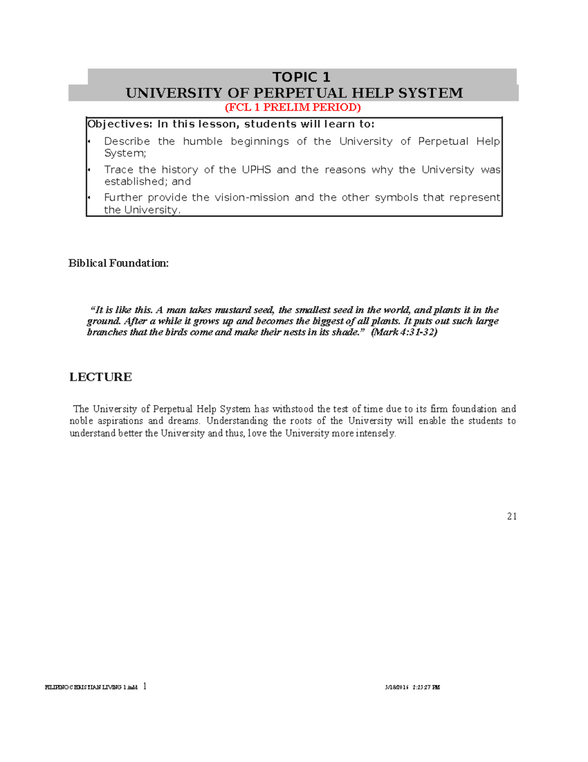 FCL 1 Prelim Lectures - TOPIC 1 UNIVERSITY OF PERPETUAL HELP SYSTEM (FCL 1 PRELIM PERIOD) - Studocu