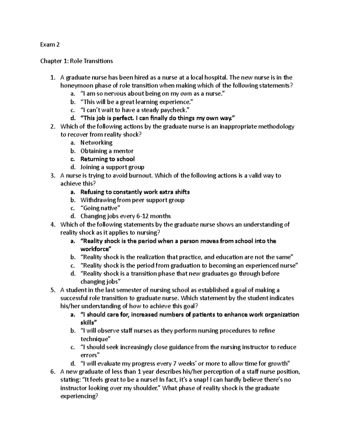 Exam 2 - practice questions for the second exam - Exam 2 Chapter 1 ...