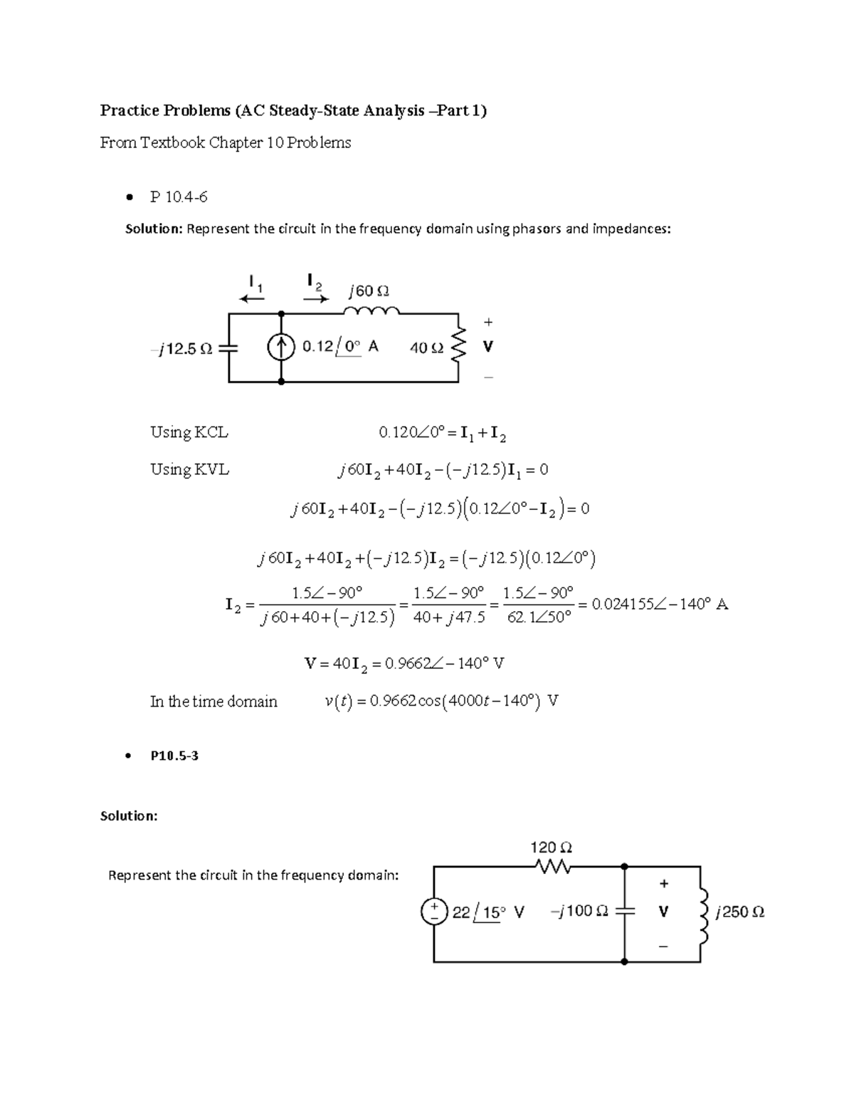 Practice Problems AC Steady-State Analysis-Part 1 - 100 250 j j j j j Using voltage - Studocu