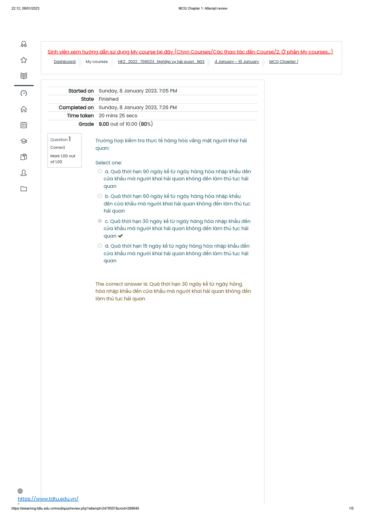 MCQ-Chapter-1 -Attempt-review 1 - Sinh viên xem hướng dẫn sử dụng My ...
