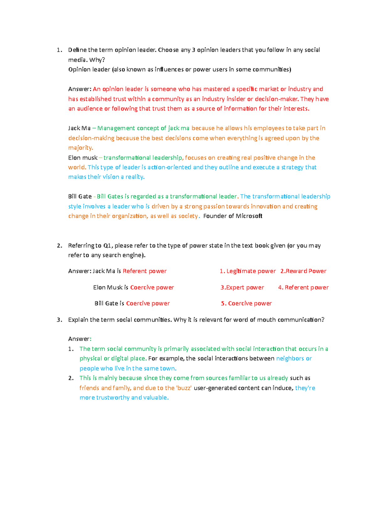 Tutorial Week 3 None Define The Term Opinion Leader Choose Any 3 Opinion Leaders That You