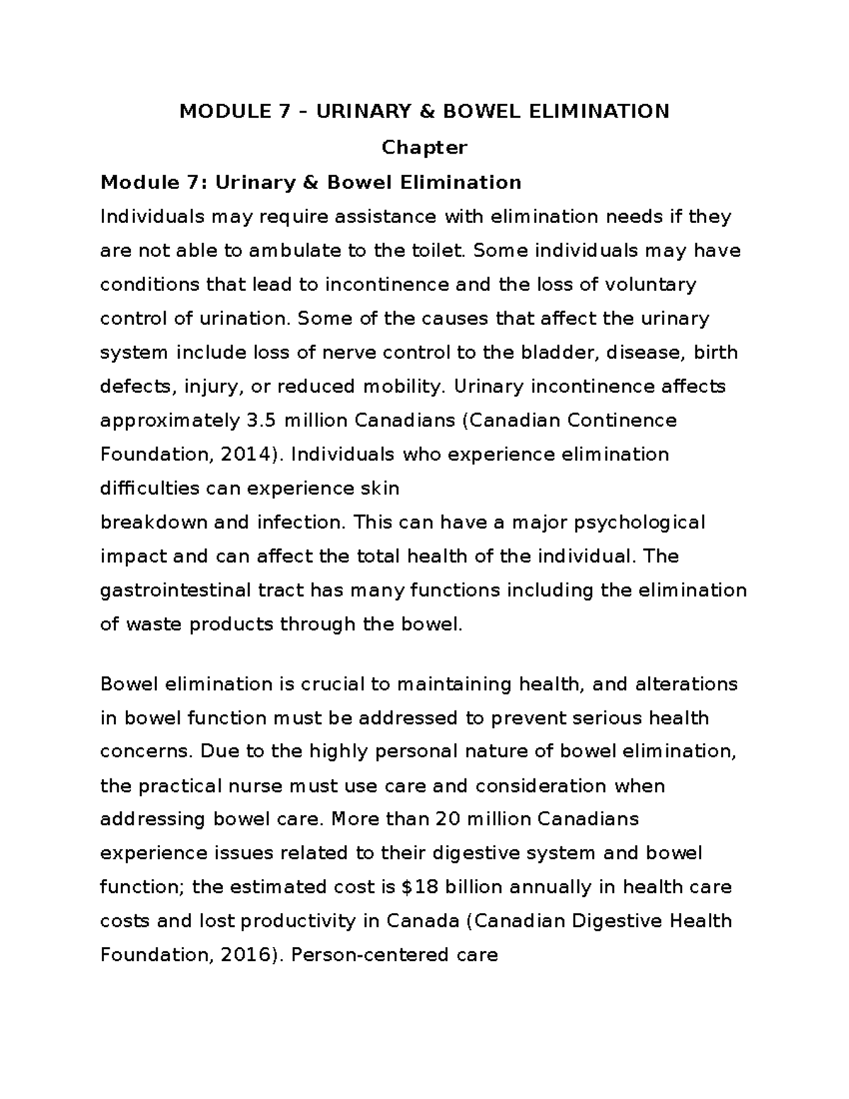 Module 7 - Urinary & Bowel Elimination - MODULE 7 – URINARY & BOWEL ...