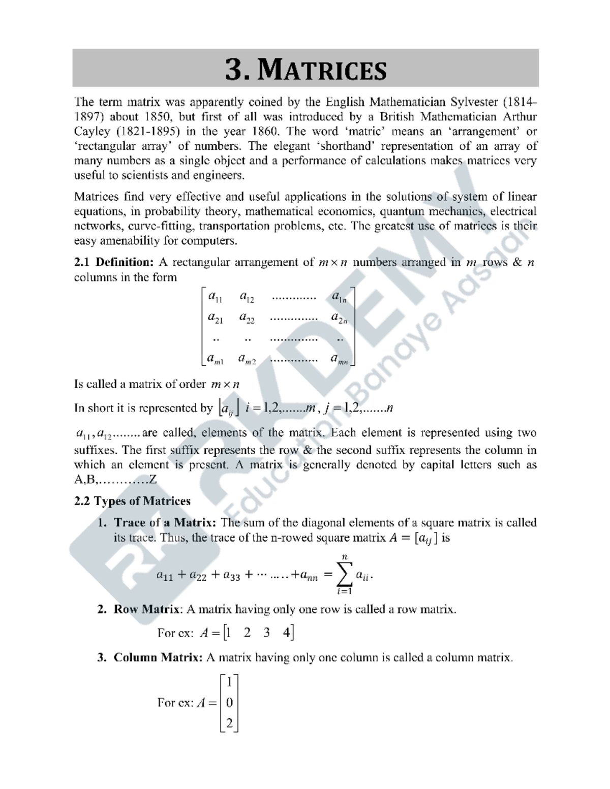 Matrices notes SEM 1 - Mathematics-I - Studocu