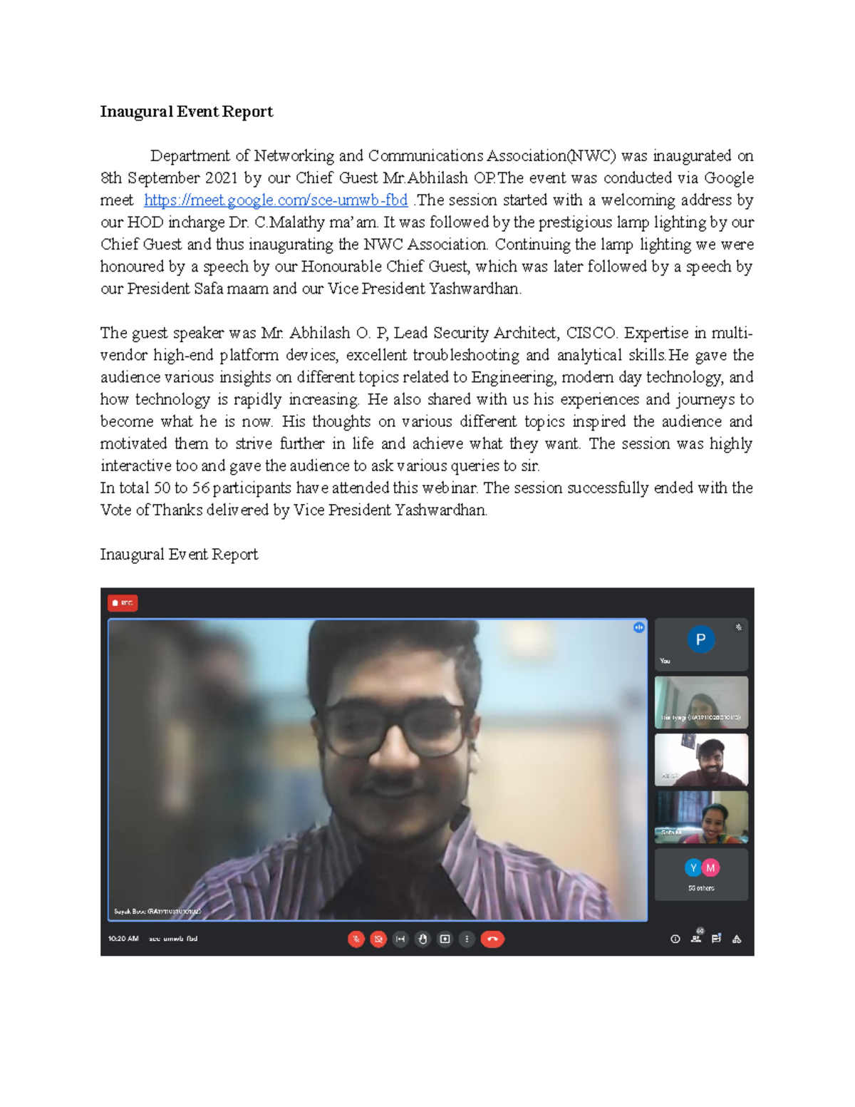 Report for the inagural - Inaugural Event Report Department of ...