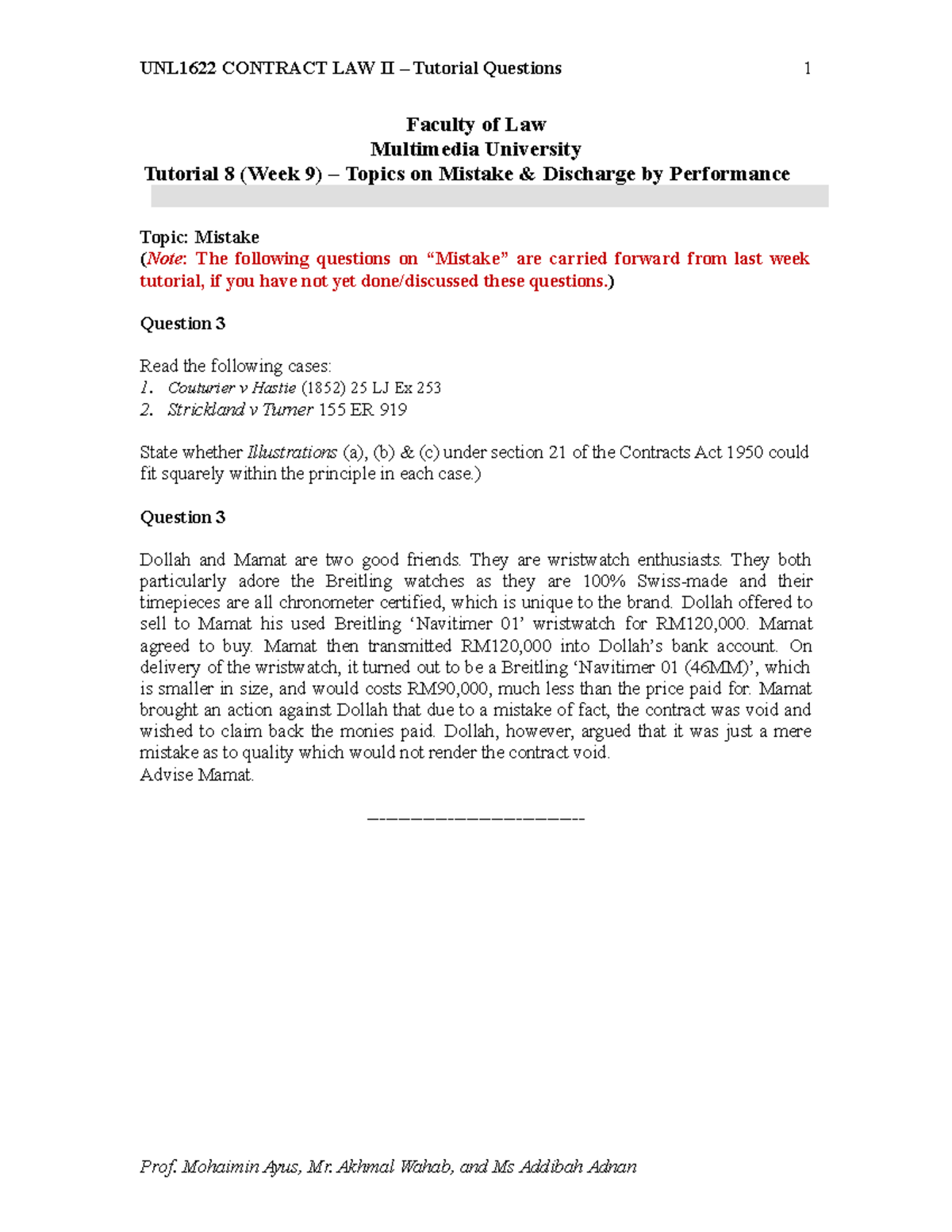 2022 Contract II - Tutorial 8 (Week 9) for revision question only with ...