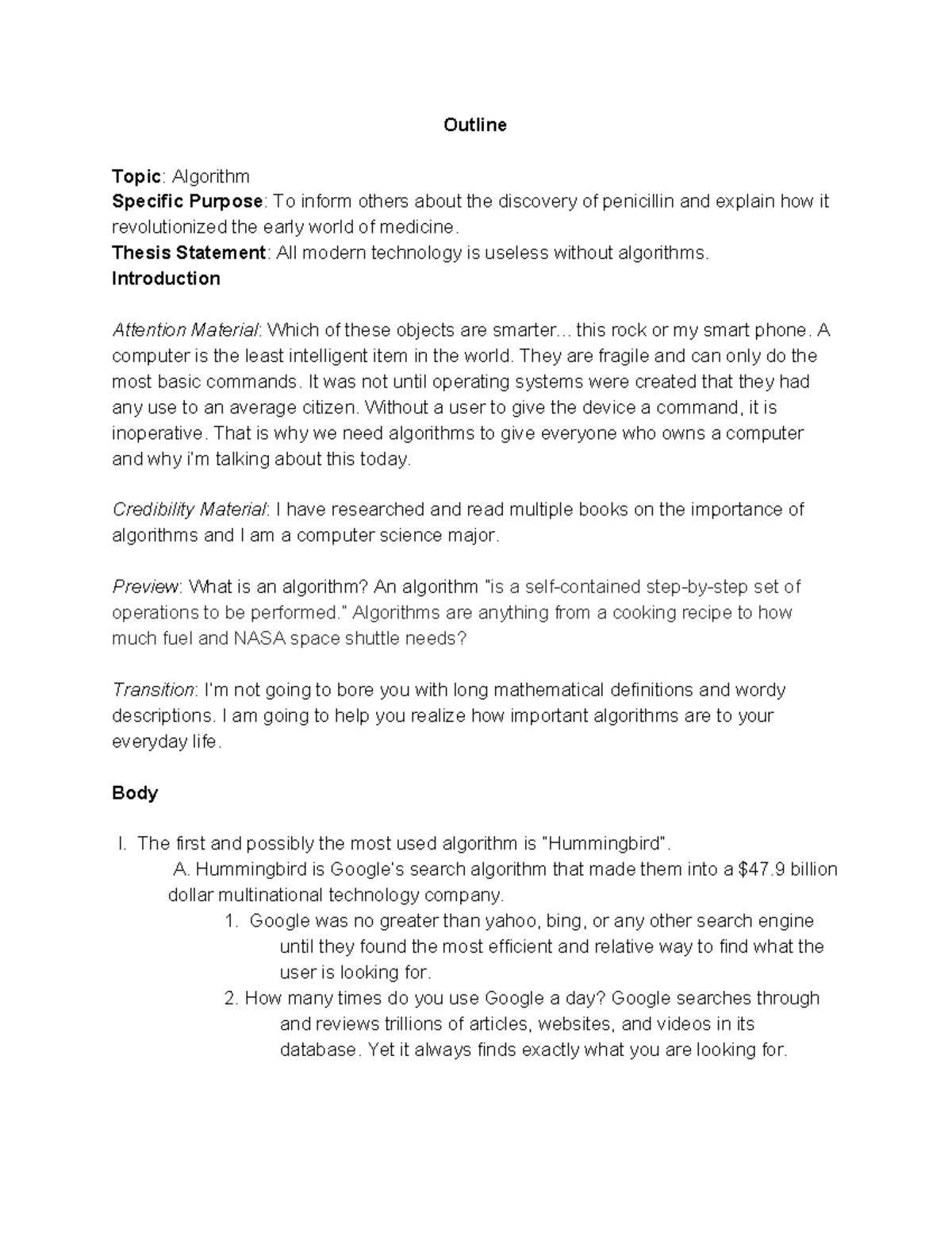 Com100Formal Outline - Outline Algorithm Specific To inform others ...
