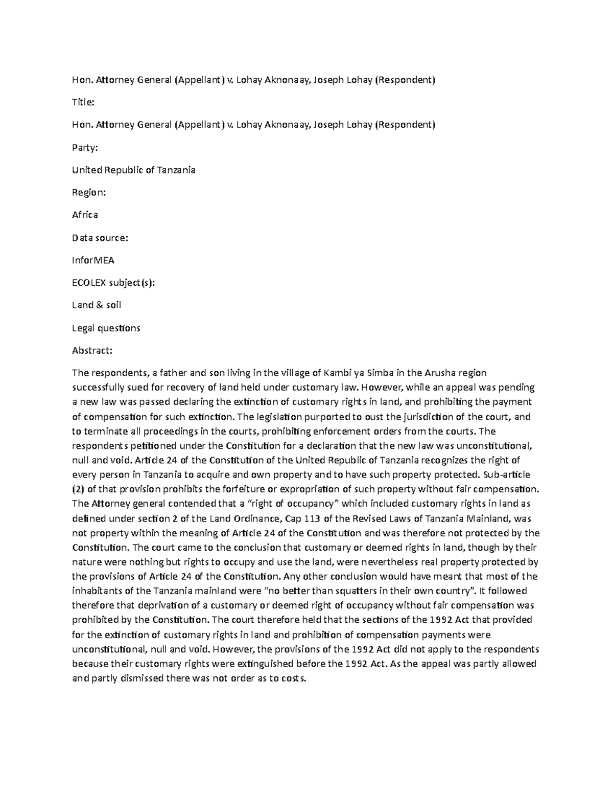Attorney general v joseph lohay - Hon. Attorney General (Appellant) v ...