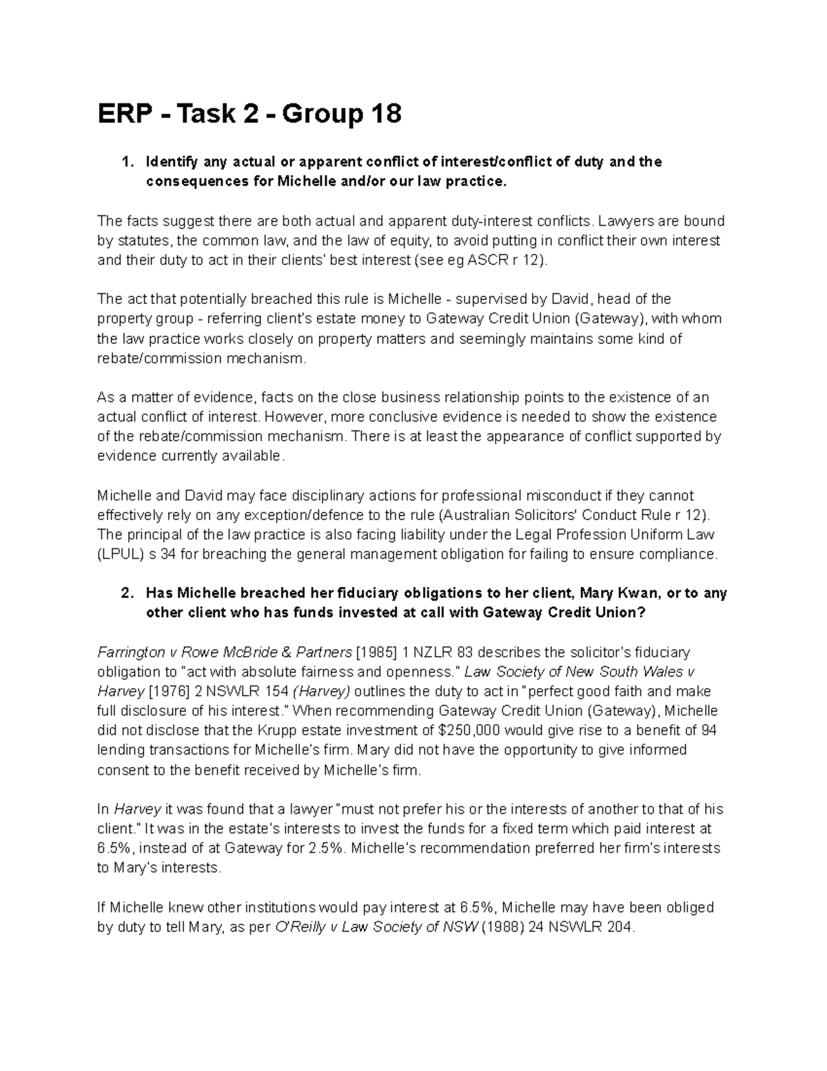 EPR Task 2 notes Lawyers' Ethics and Professional Responsibilit - ERP ...