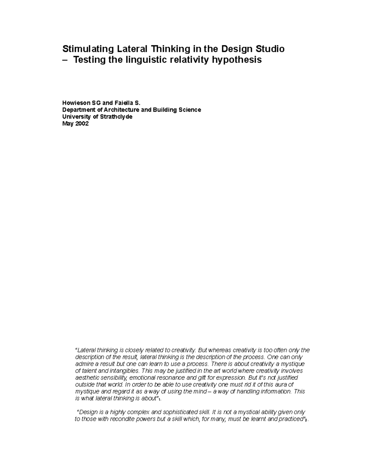Lateral Thinking Paper - AB111 - Strath - Studocu