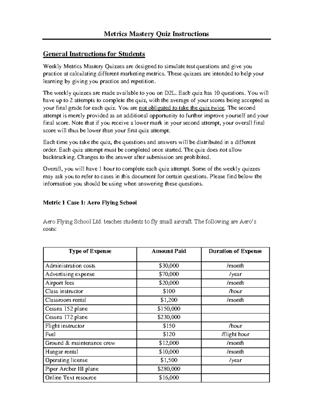 Updated Metrics Mastery Quiz Instructions - Metrics Mastery Quiz ...