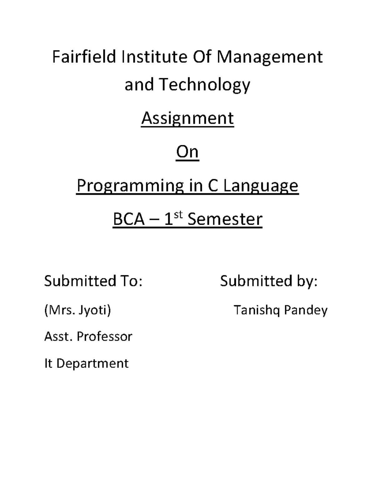 Tanishq pandey (c assigment) - Fairfield Institute Of Management and ...